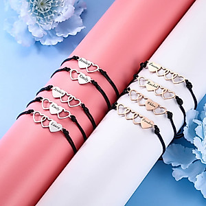 INBLUE Custom Matching Heart Bracelet Set, Personalized Name 4 Pieces Stainless Steel BFF Best Friend Rose-gold Bracelet Set, Friendship Gift for Sisters Best Friends Besties Women