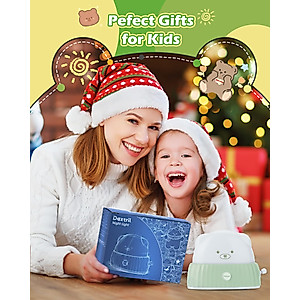 Daxtril Night Light for Kids Cute Lamp, Bear Cat Lamp Kawaii Room Decor, Kids Toys for Girls, Stocking Stuffers for Kids, Christmas Gifts for Teenage Girls Kids Boys, Rechargeable Touch Lamp, Green