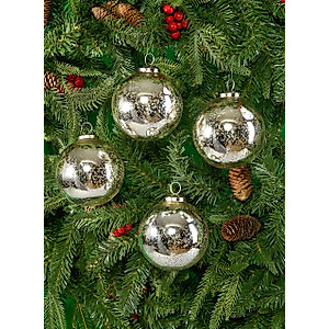 Serene Spaces Living Set of 4 Antique Silver Mercury Glass Balls, Ornaments for Holiday Décor, Measures 4" Diameter