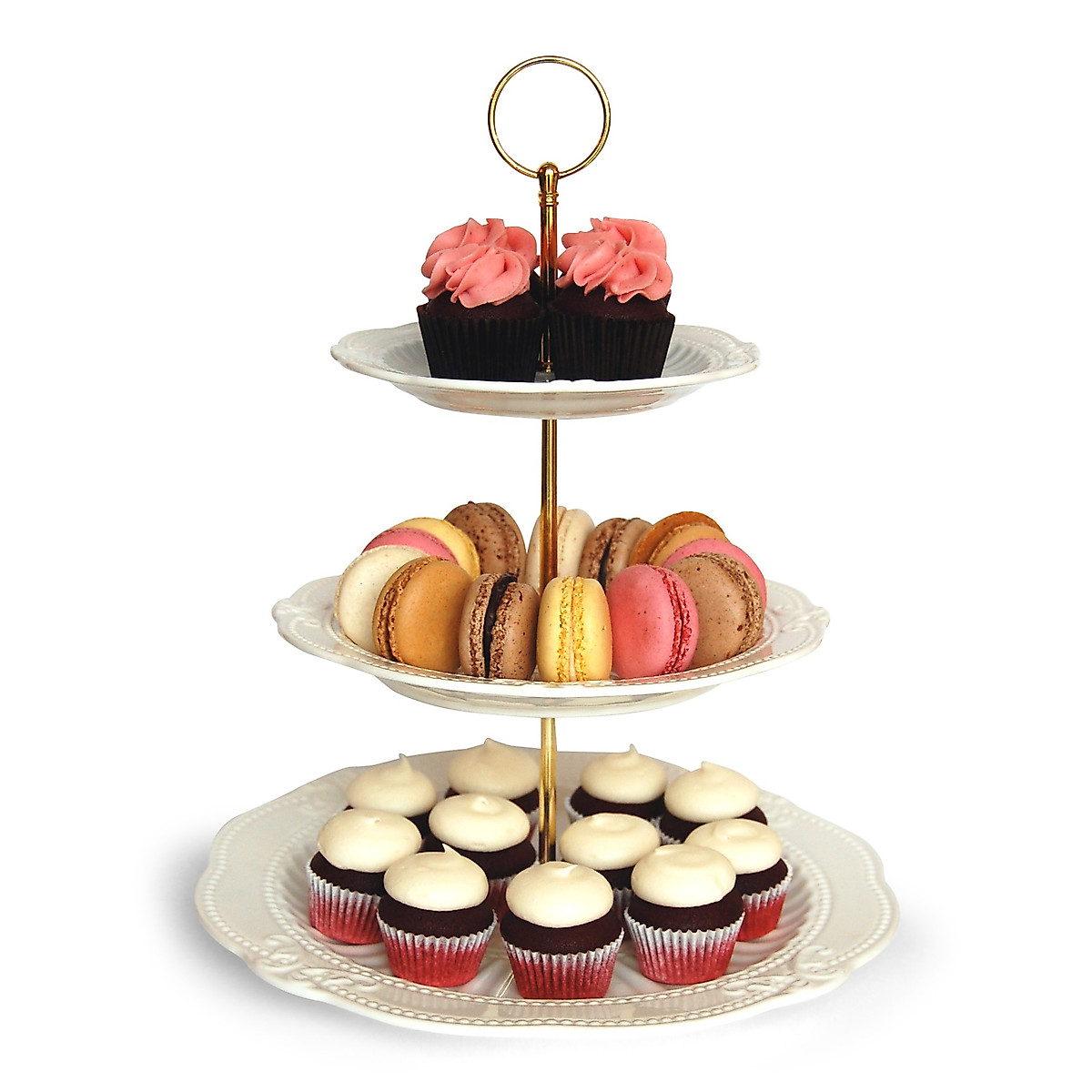 Victoria Interchangeable 2 or 3 Tier Cake Cupcake Dessert Display Stand - Perfect for Entertaining - Elegant Serving Plate/Platter Includes Silver and Gold Hardware