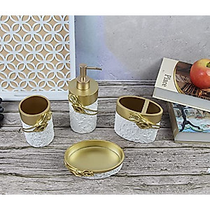 Hymmah Bathroom Accessories Set,Golden Design Toothbrush Holder,Farmhouse Bathroom Decor,4 Pcs Resin Gift Set Apartment Necessities, Contain Toothbrush Cup,Soap Dispenser,Soap Dish,Tumbler