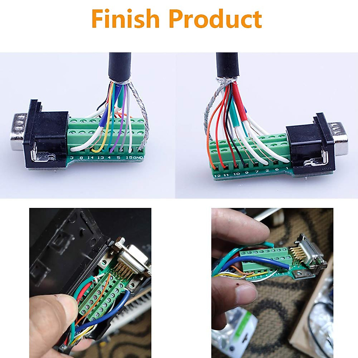 Jienk 4Packs VGA DB15 3 Row Solderless Male/Female Quick Connector, 3+9 D-SUB 15 Pin Port Terminal Solderfree Breakout Connector Board with Case Accessories Long Bolts