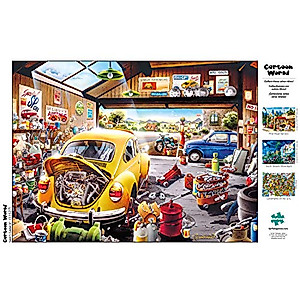 Buffalo Games - Hiro Tanikawa - Cartoon World - Sam's Garage - 1000 Piece Jigsaw Puzzle Yellow, Red, Brown, 26.75"L X 19.75"W