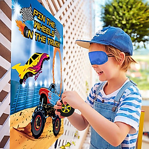 Truck Party Games Pin The Wheels On The Truck Poster with 36 Wheel Stickers Wheels Stickers for Kids Adults Truck Themed Birthday Party Baby Shower Decor Supplies Race Car Sticker Family Glass Game