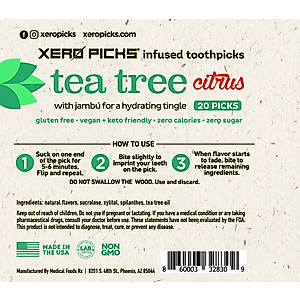 Xero Picks Tea Tree - Infused Flavored Toothpicks For Long Lasting Fresh Breath & Dry Mouth Prevention - 60 Picks - 3 Pack - Citrus