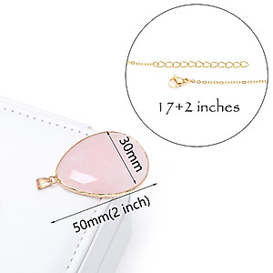 Paialco Faceted Cut Natural Rose Quartz Crystal Big Flat Drop Pendant Necklace, Yellow Gold Gilt