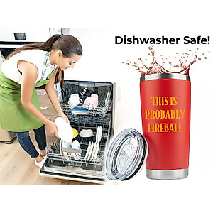 JENVIO Fireball Whiskey Gifts | This is Probably Fireball | Cinnamon Red Coffee/Liquor Stainless Steel Tumbler Mug with Lid 2 Straws and Gift Box for Mothers Day Men or Women Christmas Gift