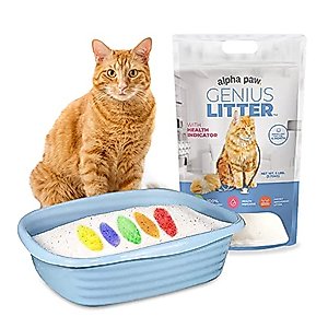 Alpha Paw - Genius Cat Litter, 5-Color Health Indicator, Odor Eliminating, Non-Stick, Lightweight Crystals, Non-Clumping, High Absorption, Unscented, 6 Lbs