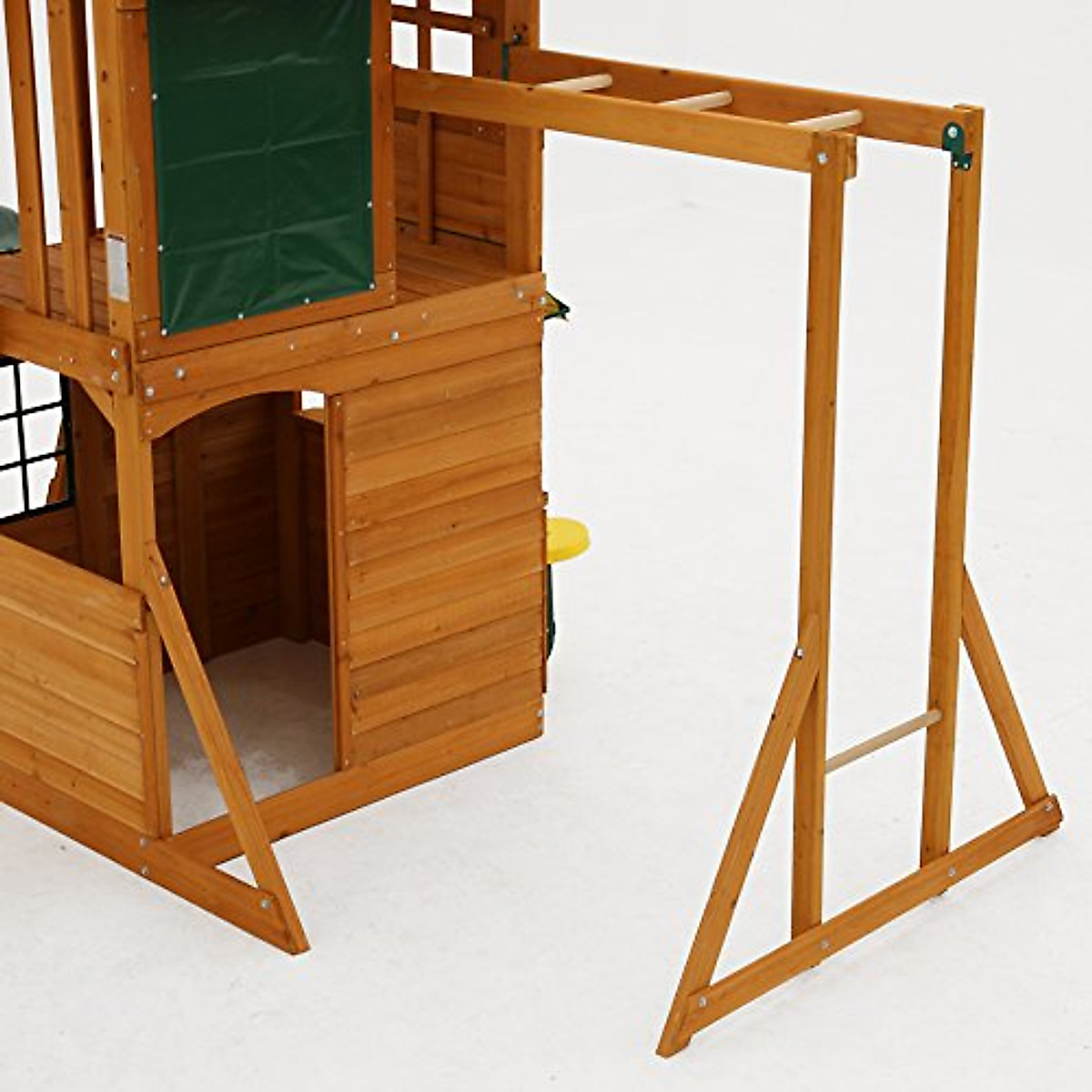 KidKraft Ridgeview Deluxe Clubhouse Wooden Swing Set / Playset with Café Table and Stools, Monkey Bars, Swing and Rock Wall, Gift for Ages 3-10