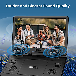 WONNIE 16.5" Portable DVD Player with 14.1" Large HD Swivel Screen, 6 Hours Rechargeable Battery, High Clear Volume Speaker, Support USB/SD Card/Sync TV, Last Memory and Multiple Disc Formats