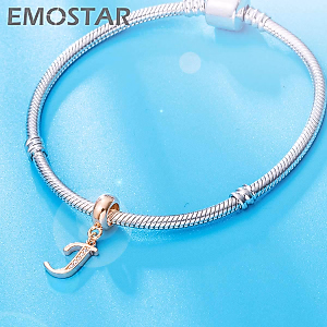 Letter J Charms Initial A-Z Alphabet Beads – Rose Gold 925 Sterling Silver Dangle CZ Birthstone fits Pandora Charm Bracelets, for Mothers Day Birthday Christmas Gifts