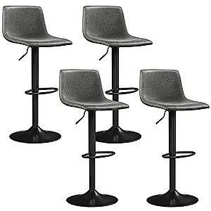 Yaheetech BarStools Modern Design Bar Stools Urban Industrial Faux Leather Armless Chair Adjustable Height and 360° Rotation for Bar Counter Kitchen Home Set of 4, Grey
