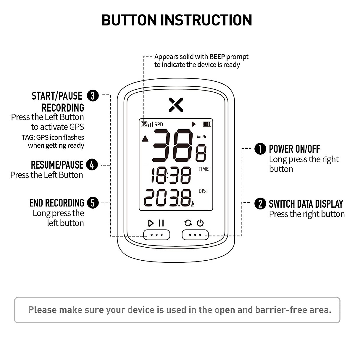 XOSS G GPS Bike Computer, Wireless Bluetooth Bike Speedometer and Odometer, Rechargeable Cycling Computer MTB Tracker with LCD Automatic Backlight Display, IPX7 Waterproof Fits All Bikes Electric Bike