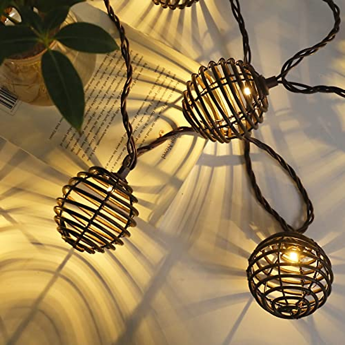 Vigdur Decorative - Rattan Ball String Lights with 10 Led Bulbs Plug in Rattan Lantern String Lights for Patio Garden Backyard Party Decor,9.84FT