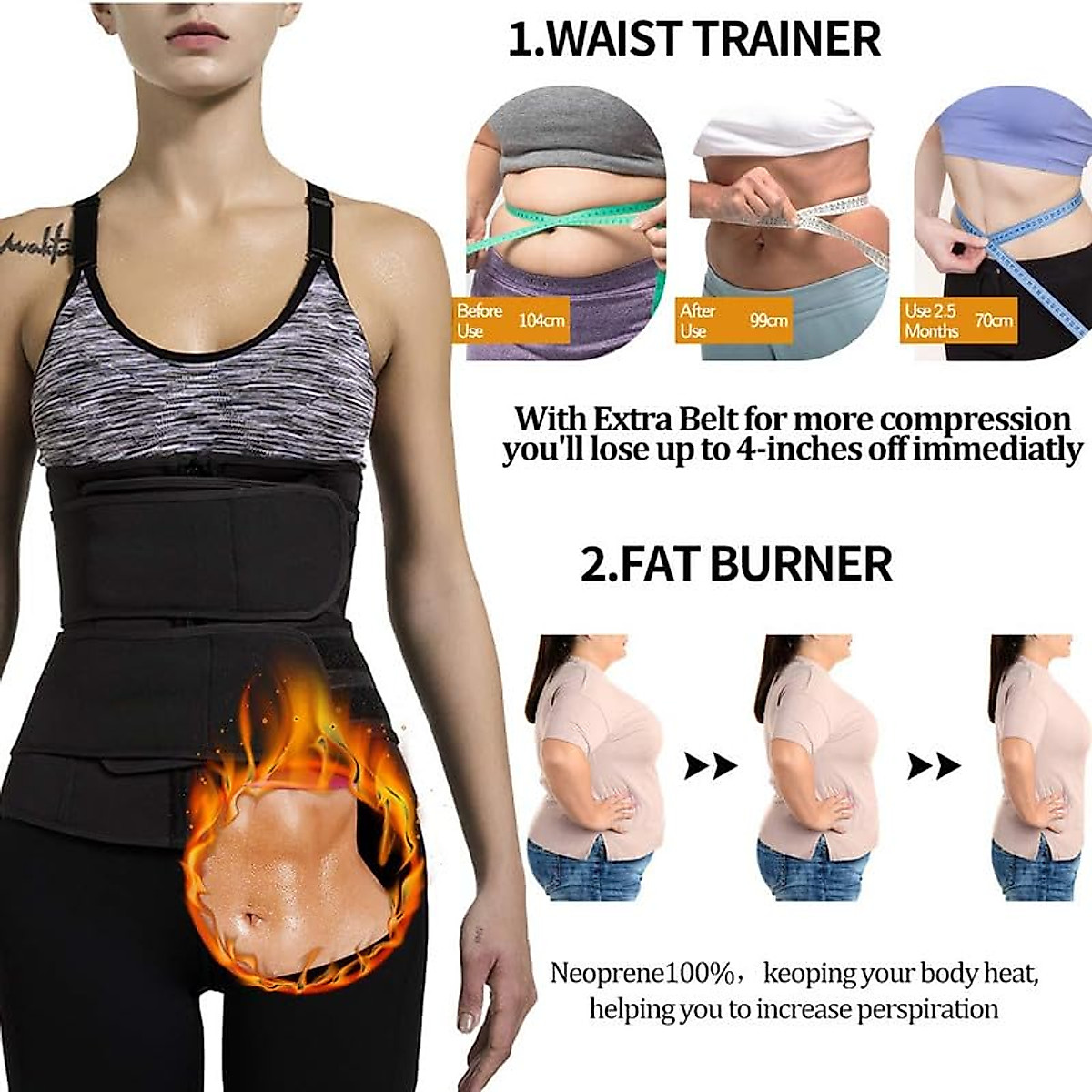 SHAPERIN Double Belt Waist Trainer for Women Neoprene Sweat Fitness Waist Cincher Body Shaper for Weight Loss (X-Large,Black)