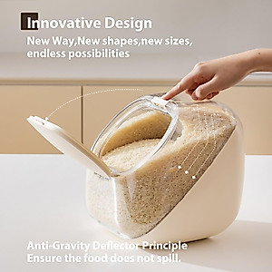 LivLab Mker Rice Container With Lid 10 Lbs Cereal Containers Storage with Lids Airtight, Pet Food Container, BPA Free, For Pet Food Kitchen Pantry Organization, Cream Color