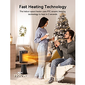 Space Heaters for Indoor Use, Portable 1500W/900W PTC Ceramic Space Heater, Small Space Heater with Thermostat, Three Modes, Overheat and Tip-Over Protection for Office Home