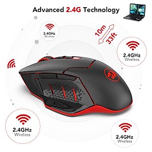 Redragon M690-1 Wireless Gaming Mouse with DPI Shifting, 2 Side Buttons, 2400 DPI, Ergonomic Design, 8 Buttons-Black