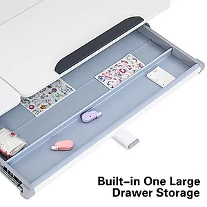 COSVALVE 39in Wide Adjustable Height Kids Desk with Tilting Desktop, Steel Frame, Drawer, and Bookshelf Hutch, Study Child Table for Ages 3-12, Grey