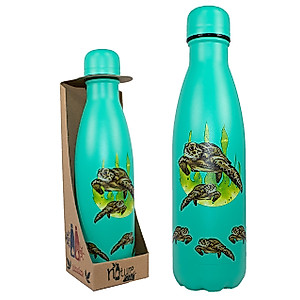 NatureVac Sea Turtle - Stainless Steel Thermal Insulated 17 oz Water Bottle - Drink Stays Hot for 12 Hours and Cold for 24 Hrs Leakproof Vacuum Flask Water Bottle for Gym, Travel, Sports, School