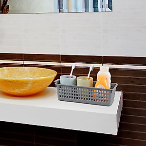 Knifefish 6 Packs Slim Plastic Storage Trays Baskets,Pencil Organizer 11.61" x 5.03", Grey