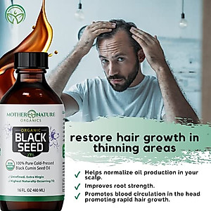 Organic Black Seed Oil Liquid 16 oz - Cold Pressed, Unrefined, Vegan Nigella Sativa Oil with High TQ & Omega 3 6 9 for Hair Growth, Skin Care, Joints Health, Boost Immune Defense & Overall Wellness