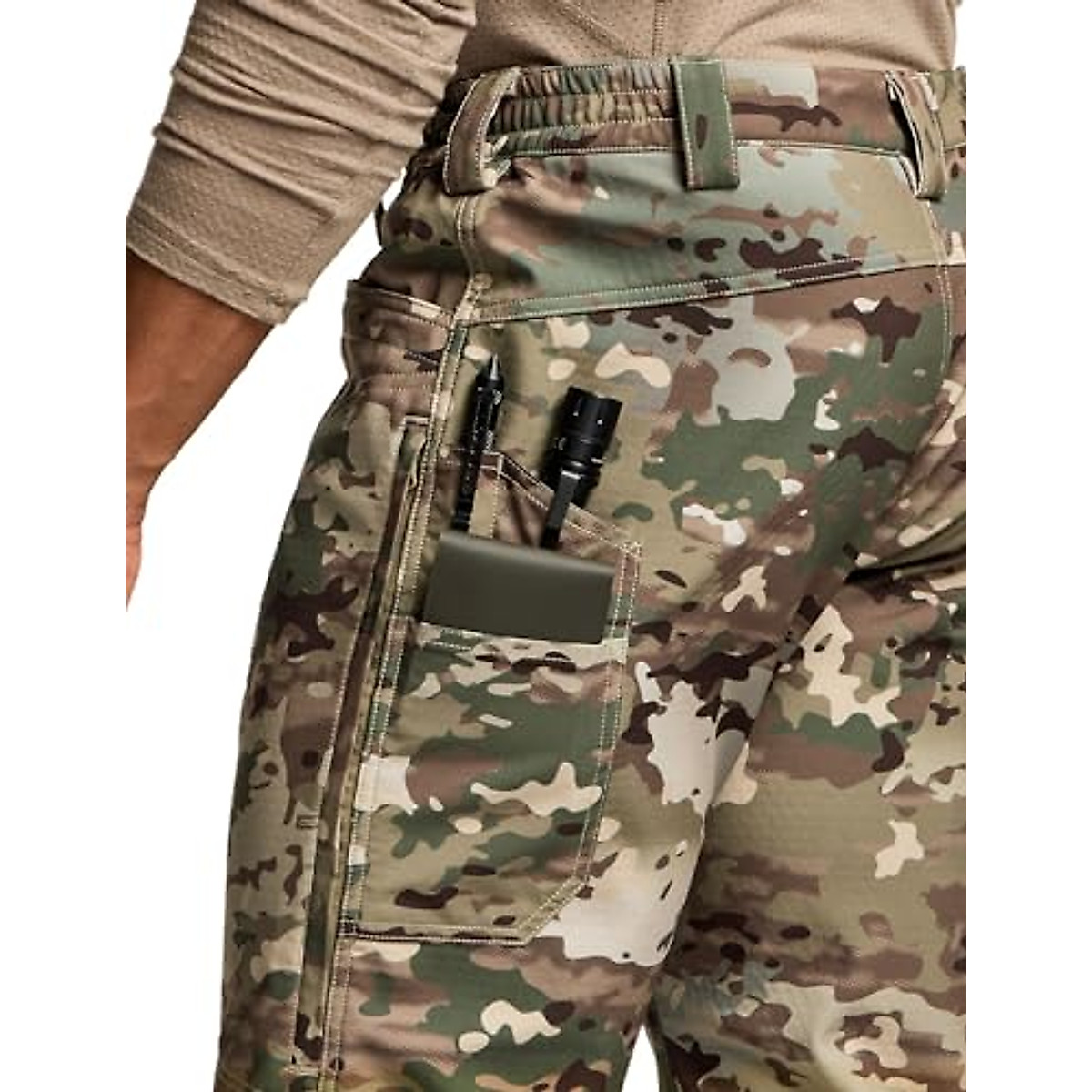 CQR Men's Winter Waterproof Tactical Pants, Softshell Fleece Lined Snow Ski Cargo Pants, Thermal Outdoor Hiking Work Pants, Recon Utility Camo, 32W x 30L