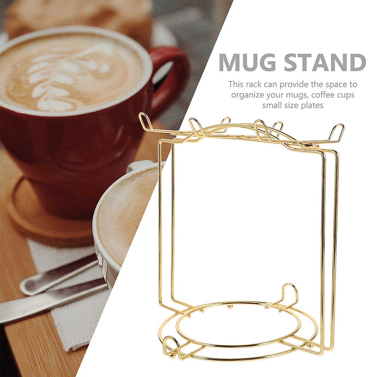 Cabilock Coffee Cup Holder with 6 Hooks, Stainless Steel Cup Holder Stand, Coffee Counter Bar Accessory (Golden)