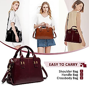 VASCHY Satchel Bag for Women, Faux Patent Leather Top Handle Handbag Work Tote Purse with Triple Compartments Burgundy
