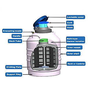 CryoKING Liquid Nitrogen Tank Cryogenic Container Aluminum Alloy Portable Dewar Series 6L with 6 Canisters