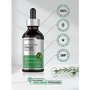 Horbäach Ginkgo Biloba Extract Liquid | 2 fl oz | Alcohol Free Leaf Extract Supplement | Vegetarian, Non-GMO, Gluten Free