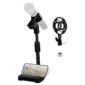 Mikinona microphone stand cell phone kickstand desktop phone holder stand desk shelf stand desk mic rack podcast mic stand microphone fix stands microphone holders snowball plastic lifting