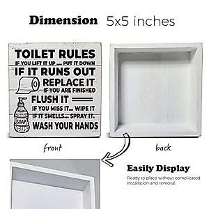 Rustic Toilet Rules If You Lift It up Wooden Box Sign Desk Decor Bathroom Quote Wood Box Sign for Home Bathroom Toilet Shelf Table Decoration 5 X 5 Inch