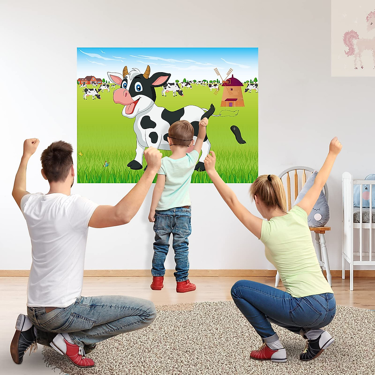 Morcheiong Pin The Tail on The Cow Game with 48pcs Tails for Farm Party Decorations Kids Birthday Party Favors Western Party Supplies