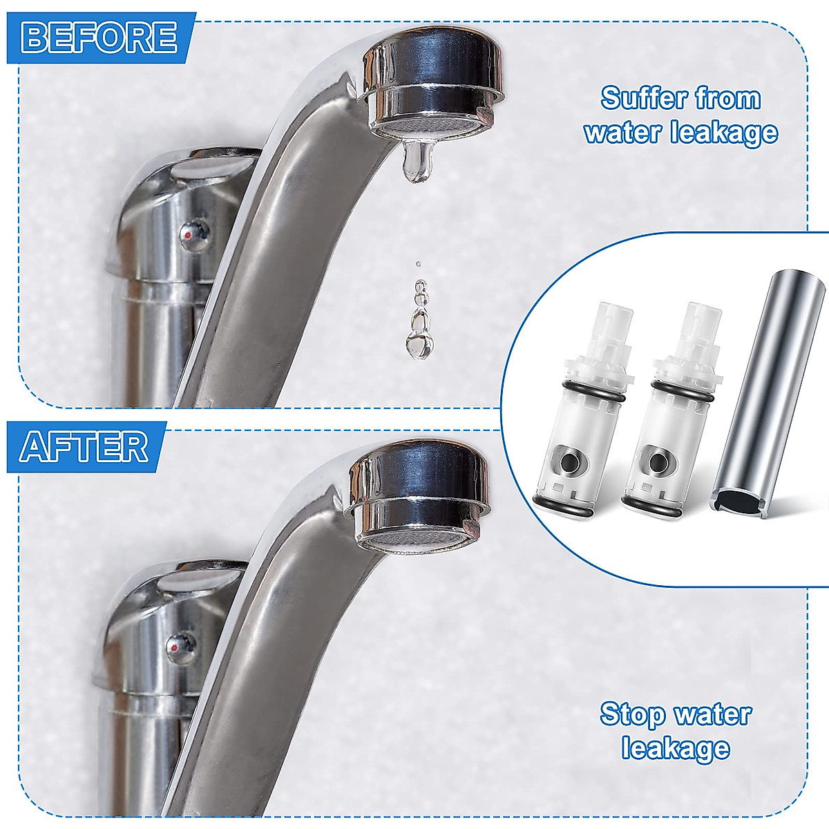 Enhon 3 Pcs Faucet Cartridge Replacement Kit Compatible with Moen 1224 1224B Cartridge Retainer Removal Tool/Moen 14272 for Double Handle Tub Shower, Faucet Cartridge Bathtub Valve Repair