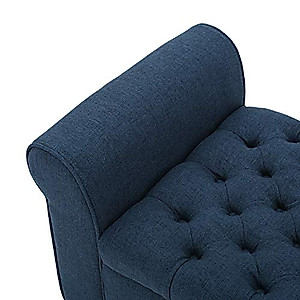 Christopher Knight Home Keiko Fabric Armed Storage Bench, Dark Blue, Dimensions: 19.75”D x 50.00”W x 20.5”H