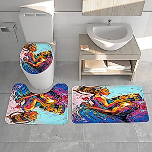 NMPPTM 4 Pcs Sets King African American Lovers Couple Colorful Painting Shower Curtain with Non-Slip Rugs, Toilet Lid Cover and Bath Mat,Durable Waterproof Shower Curtain