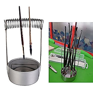 Paint Brush Basin with Brush Organizer, Multifunction Stainless Steel Art Brush Washer Cleaner with Screen and Holder Spring Desk Stand Organizer Holding Rack for Paint Brushes Cleaning and Drying