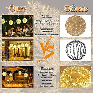 Outdoor Balls Lights Hanging Tree Garden Lights 4 Pack 7.87" Sphere Lights with Plug in Globe Lights Trees Garden Lights for Party Wedding Yard Garden Porch Patio Decoration(Warm White)