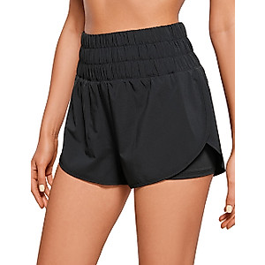 CRZ YOGA 2 in 1 High Waisted Running Shorts for Women 3" - Split Breathable Athletic Tennis Gym Workout Shorts with Pockets Black Medium