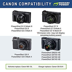 Wasabi Power NB-13L Battery for Canon PowerShot G1 X Mark III, G5 X, G7 X, G7 X Mark II, G9 X, G9 X Mark II, SX620 HS, SX720 HS, SX730 HS, SX740 HS