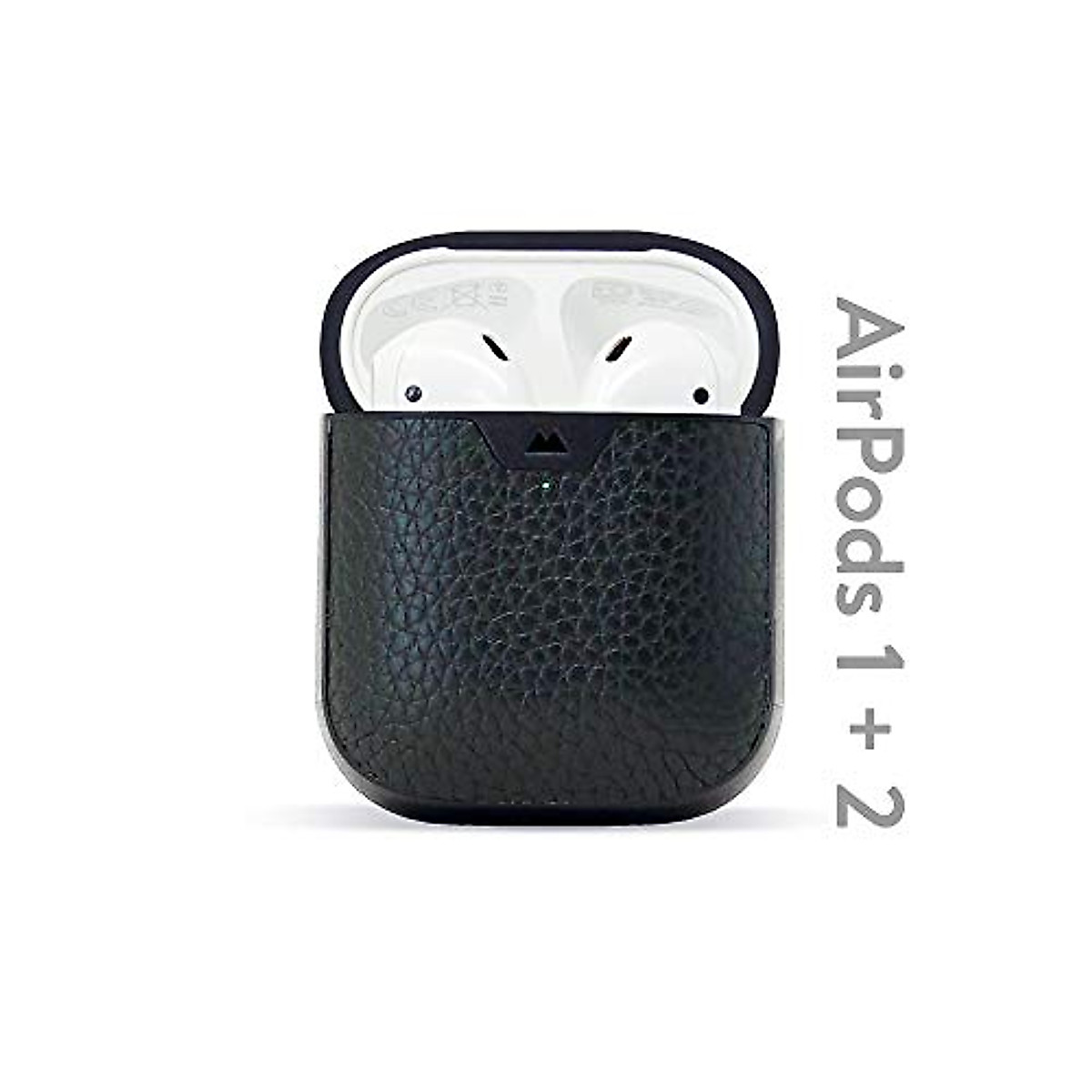 Mous - Protective Case Cover for AirPods 1st and 2nd Generation with Keychain, Wireless Charging Compatible - Genuine Leather - Black - AirPod Accessories