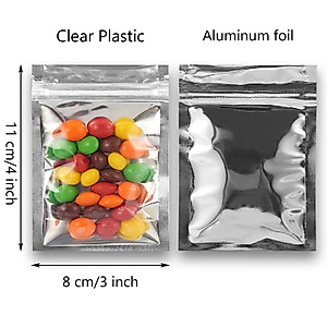 Resealable Mylar Bags | 100 Pcs 3 X 4 Inch | Smell Proof Ziplock Bag Heat Seal Cute Packaging Foil Food Sealable Small Front Clear Plastic Silver for Storage Candy Beef Jerky Jewerly Product