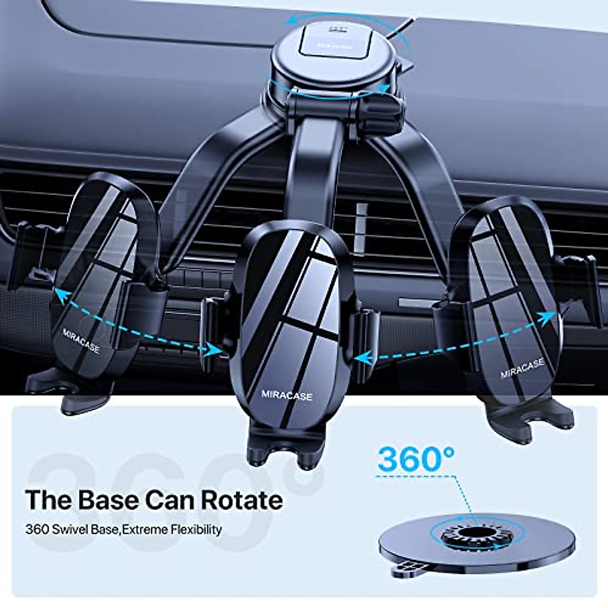 Miracase Phone Mount for Car, [Strong Suction] Universal 3 in 1 Car Phone Holder Mount for Dashboard Windshield Air Vent Compatible with iPhone 14 13 12 11 Pro Max Mini All Mobile Phones