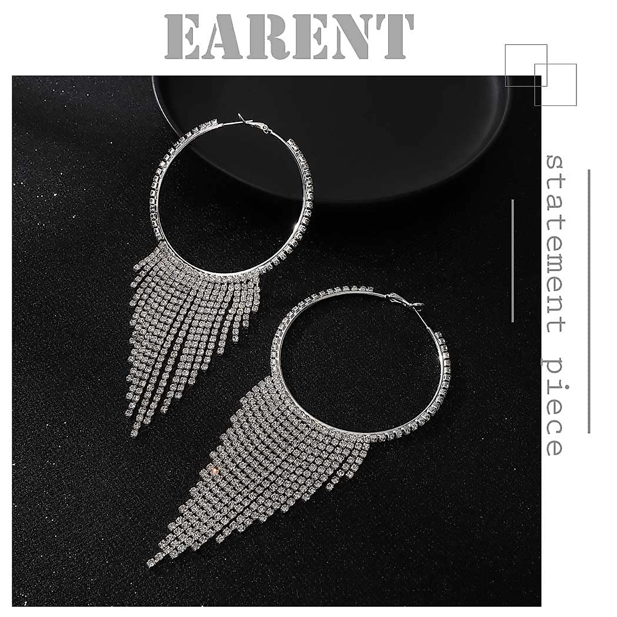 Earent Silver Rhinestone Tassel Earrings Sparkly Chandelier Fringe Earring Crystal Dangling Earrings Jewelry for Women
