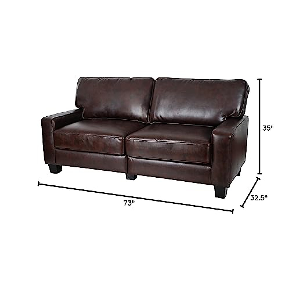 Serta Palisades Upholstered Sofas for Living Room Modern Design Couch, Straight Arms, Soft Fabric Upholstery, Tool-Free Assembly, 73" Sofa, Chestnut Brown