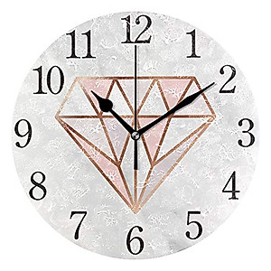 senya Wall Clock Silent 9.5 Inch Battery Operated Non Ticking Round Decorative Acrylic Quiet Clocks for Bedroom Office School Home (Rose Gold Diamond)…