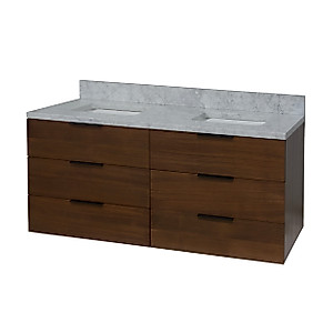 Kitchen Bath Collection Oslo 60-inch Floating Double Bathroom Vanity (Carrara/Walnut): Includes Walnut Cabinet with Authentic Italian Carrara Marble Countertop and White Ceramic Sink