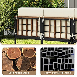 Tangkula 6 Pieces Acacia Wood Patio Furniture Set, Patiojoy Outdoor Sectional Conversation Sofa Set with Cushions, Coffee Table and Ottomans, Patio Seating Sofas for Garden, Poolside, Backyard (Beige)