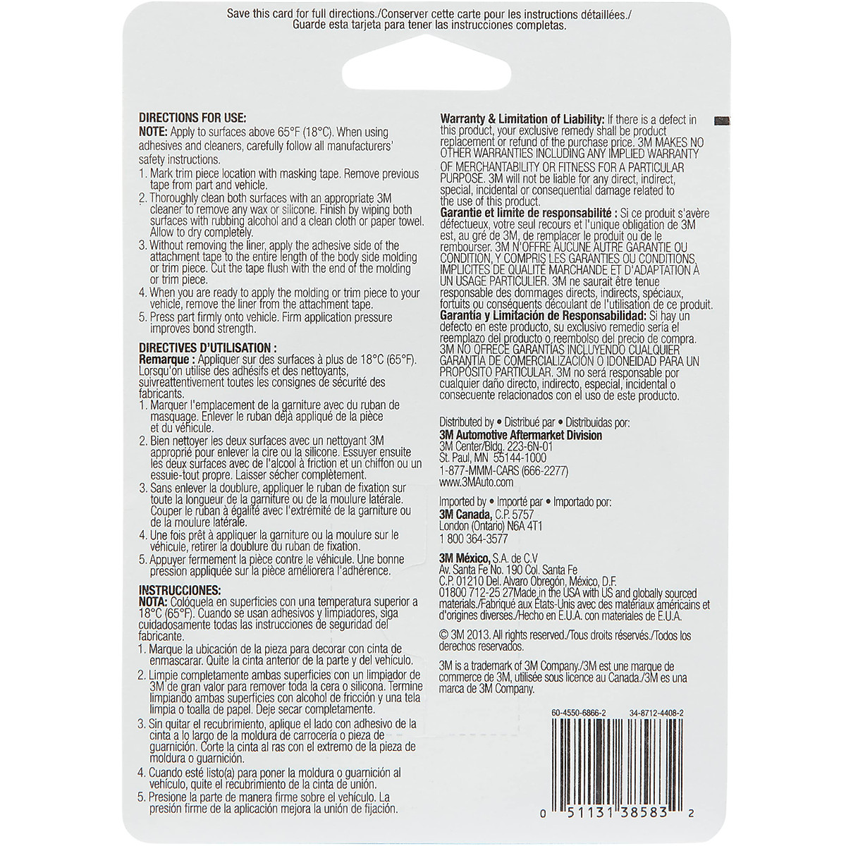 3M Exterior Attachment Tape, Ideal for Moldings, Emblems and Trim, 1/4 in width x 5 yards in length, 1 roll